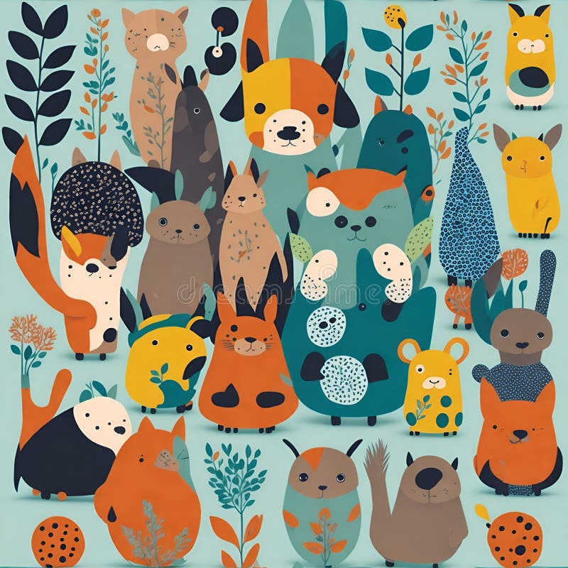 A Digital Art Collage of Different Cute Small Animal Illustrations. AI ...