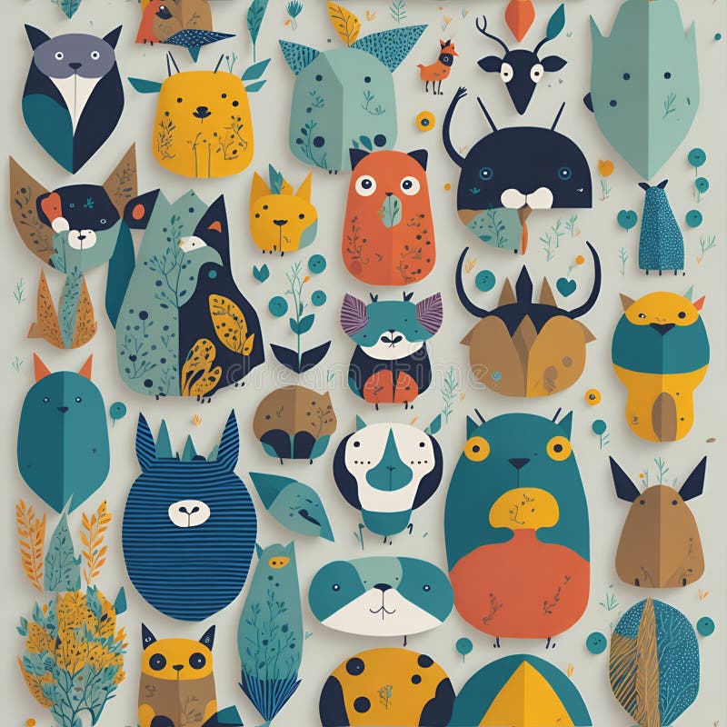 A Digital Art Collage of Different Cute Small Animal Illustrations. AI ...