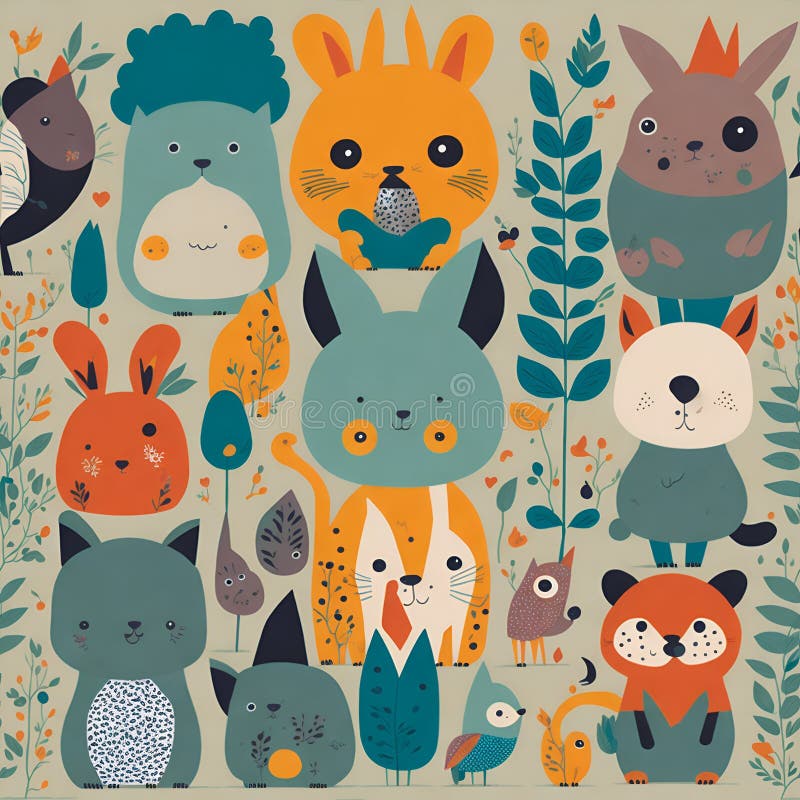 A Digital Art Collage of Different Cute Small Animal Illustrations. AI ...