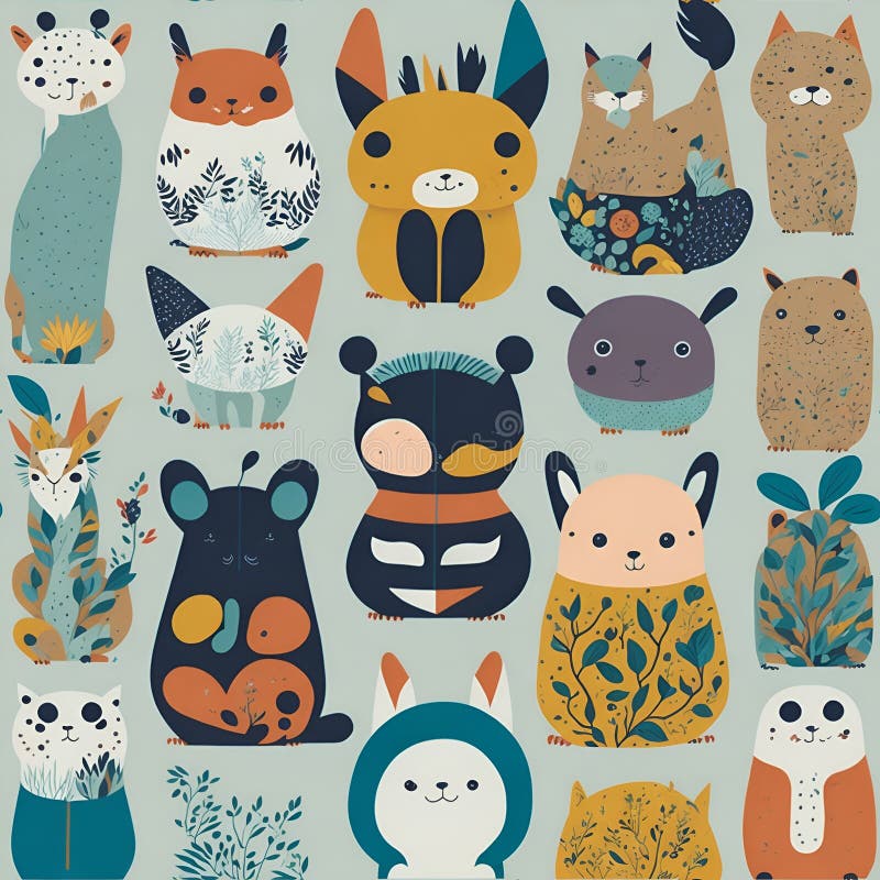A Digital Art Collage of Different Cute Small Animal Illustrations. AI ...