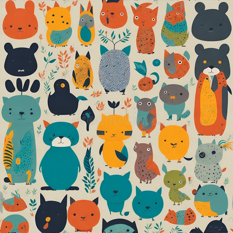 A Digital Art Collage of Different Cute Small Animal Illustrations. AI ...