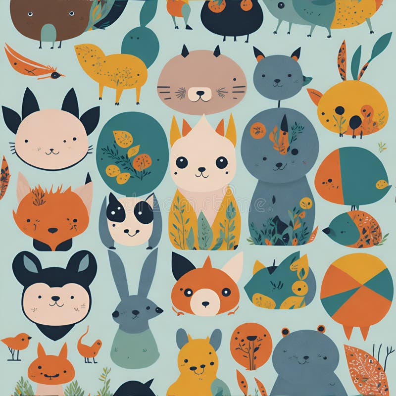 A Digital Art Collage of Different Cute Small Animal Illustrations. AI ...