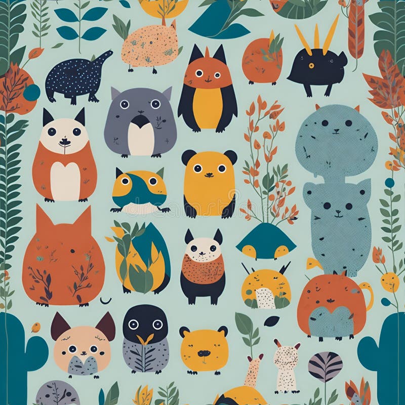 A Digital Art Collage of Different Cute Small Animal Illustrations. AI ...