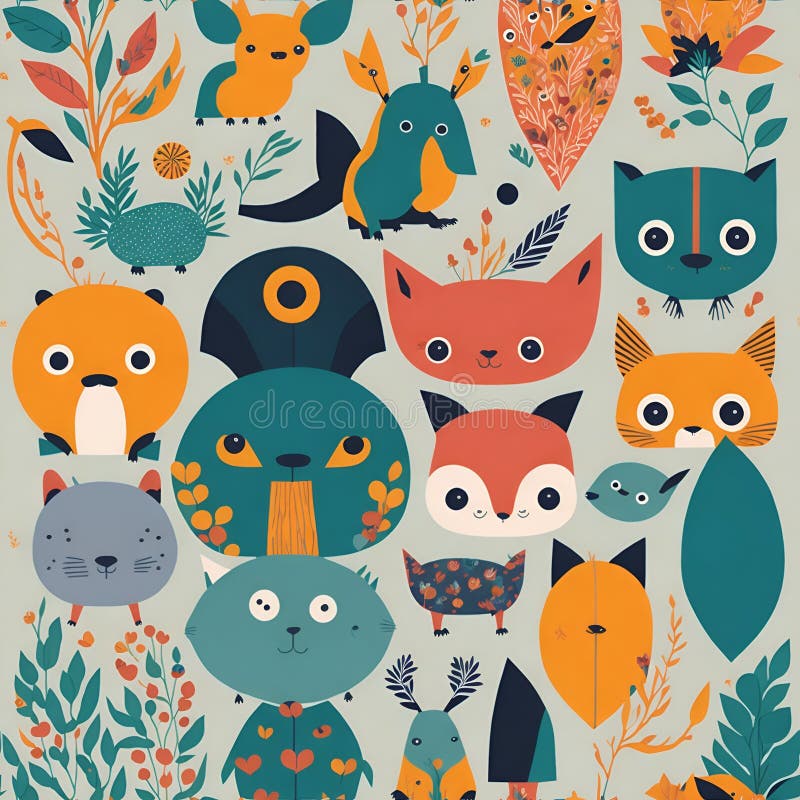 A Digital Art Collage of Different Cute Small Animal Illustrations. AI ...