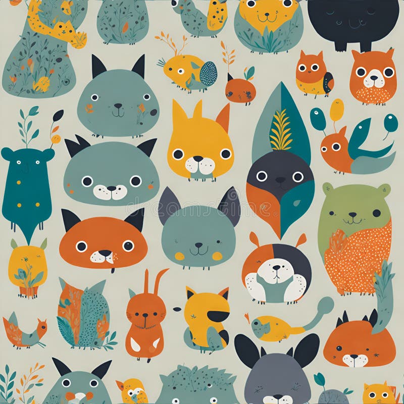 A Digital Art Collage of Different Cute Small Animal Illustrations. AI ...