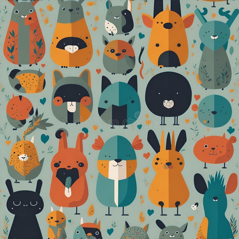 A Digital Art Collage of Different Cute Small Animal Illustrations. AI ...