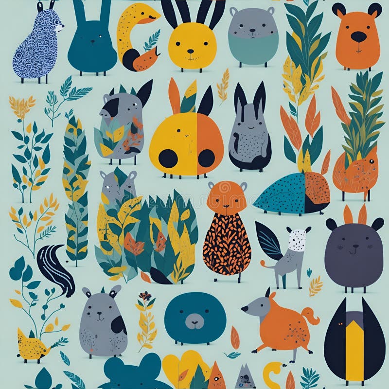 A Digital Art Collage of Different Cute Small Animal Illustrations. AI ...