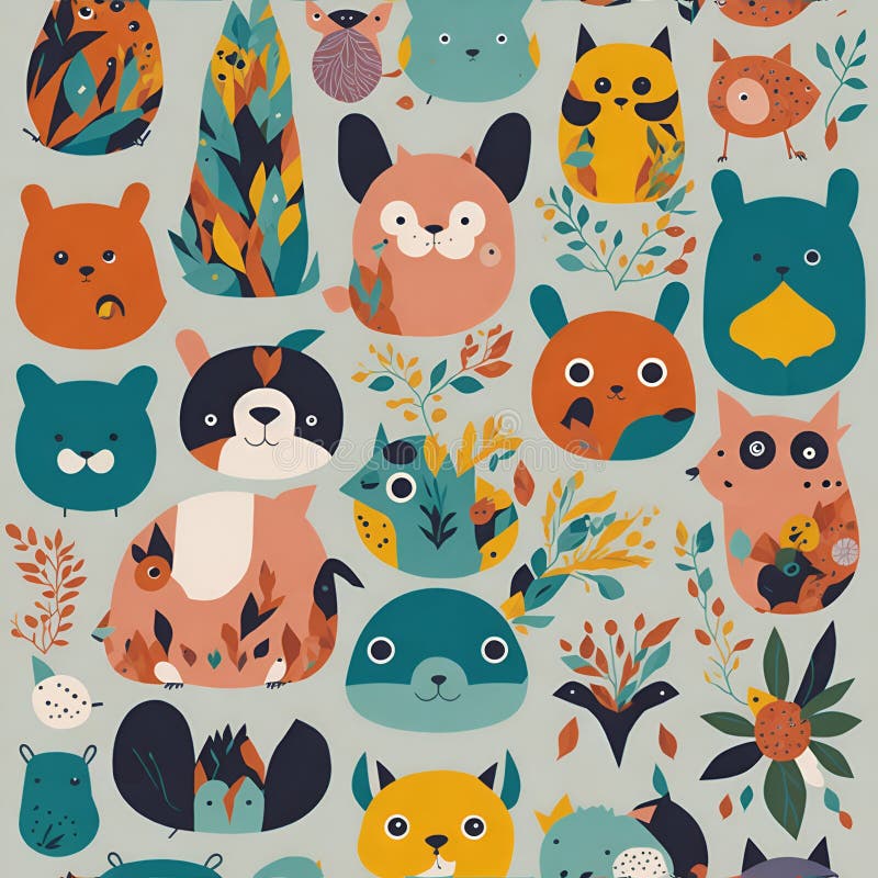 A Digital Art Collage of Different Cute Small Animal Illustrations. AI ...