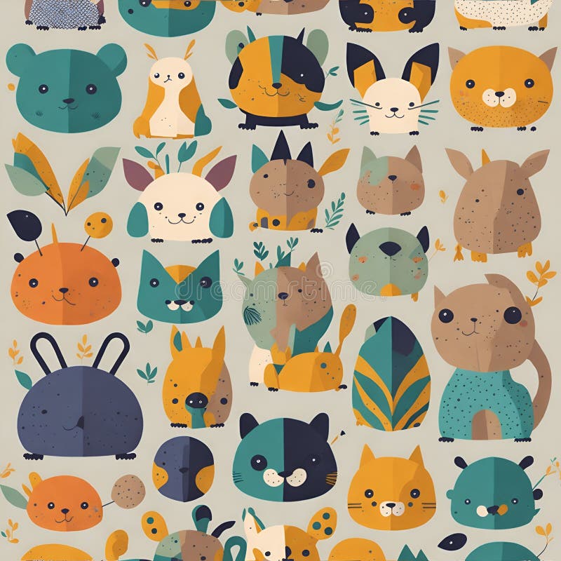 A Digital Art Collage of Different Cute Small Animal Illustrations. AI ...