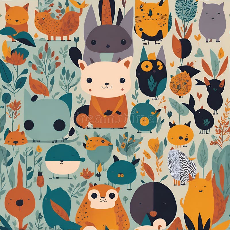 A Digital Art Collage of Different Cute Small Animal Illustrations. AI ...