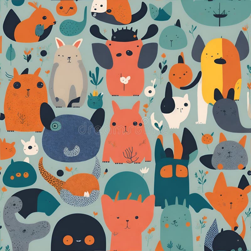 A Digital Art Collage of Different Cute Small Animal Illustrations. AI ...