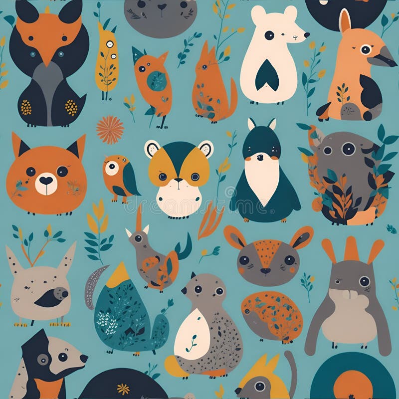 A Digital Art Collage of Different Cute Small Animal Illustrations. AI ...