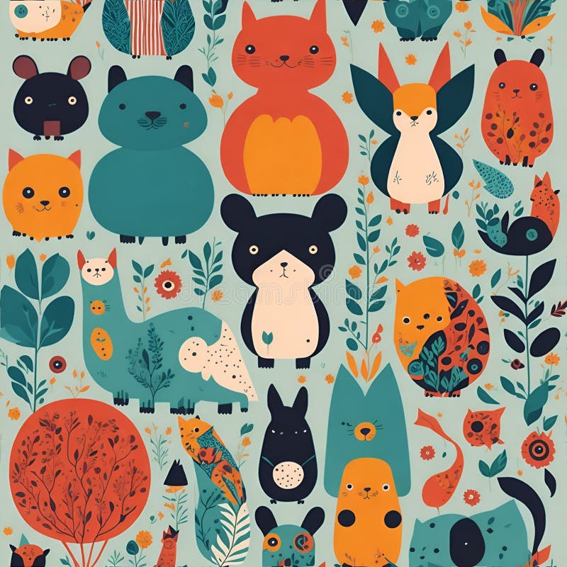 A Digital Art Collage of Different Cute Small Animal Illustrations. AI ...
