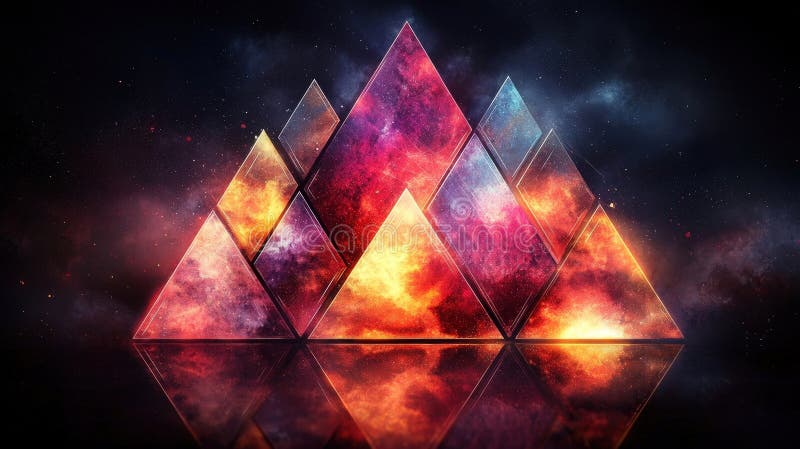 Digital Art of Colorful Geometric Triangles in Cosmic Space with Bright ...
