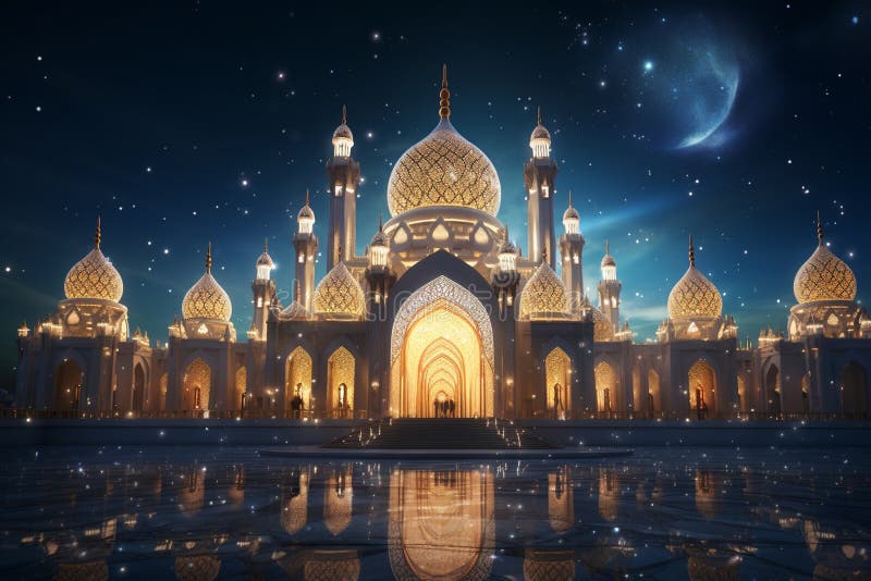 Digital Art Composition of a Mosque Illuminated. Generative Ai Stock ...
