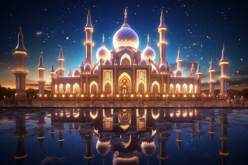 Digital Art Composition of a Mosque Illuminated. Generative Ai Stock ...