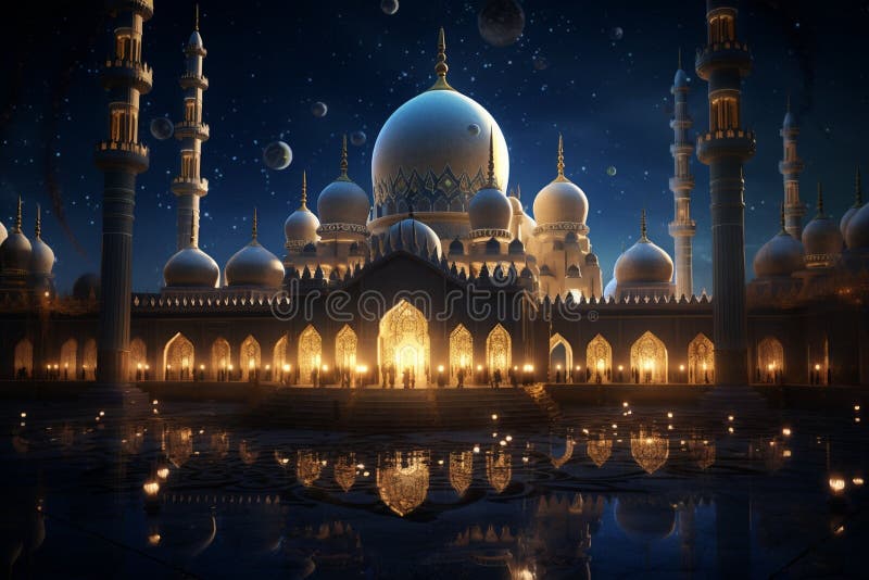 Digital Art Composition of a Mosque Illuminated. Generative Ai Stock ...
