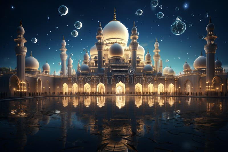 Digital Art Composition of a Mosque Illuminated. Generative Ai Stock ...