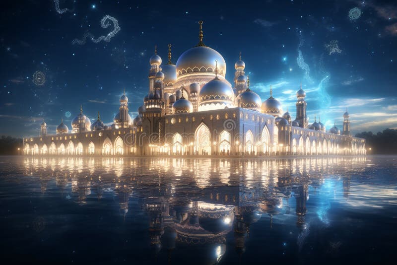 Digital Art Composition of a Mosque Illuminated. Generative Ai Stock ...