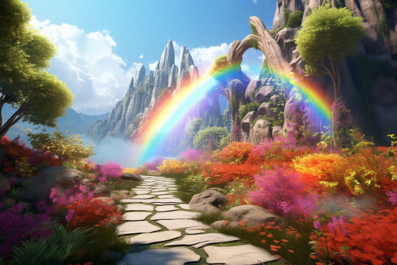 Digital Art Composition of a Rainbow Pathway. Generative Ai Stock ...