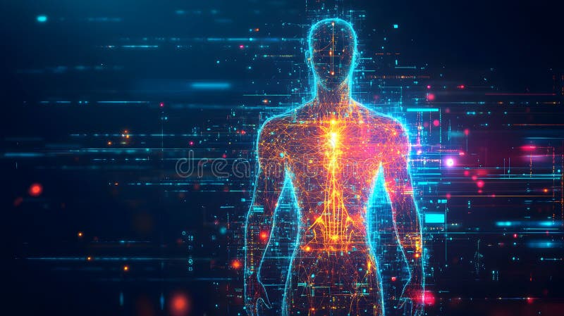 Digital Art Composition Showcasing a Futuristic Human Torso with ...