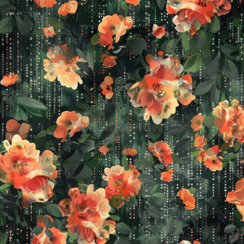Matrix-Inspired Floral Pattern Stock Image - Image of binary ...