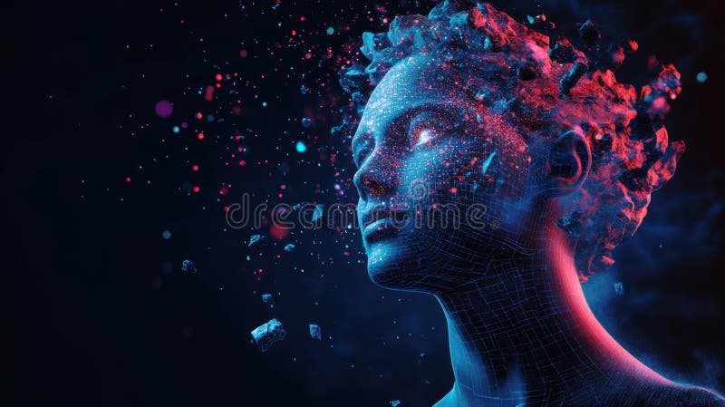Digital Art Concept of a Fragmented Human Figure Exploding into ...