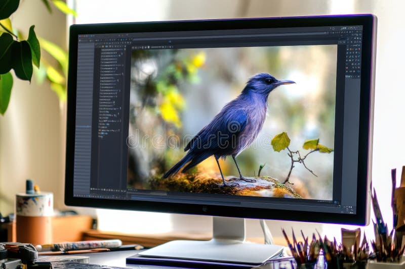 Digital Art Creation of a Blue Bird Using Design Software on a Computer ...