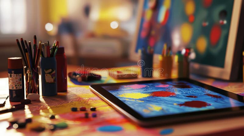 Digital Art Creation Tools on Tablet Home Workspace Creative Setup ...