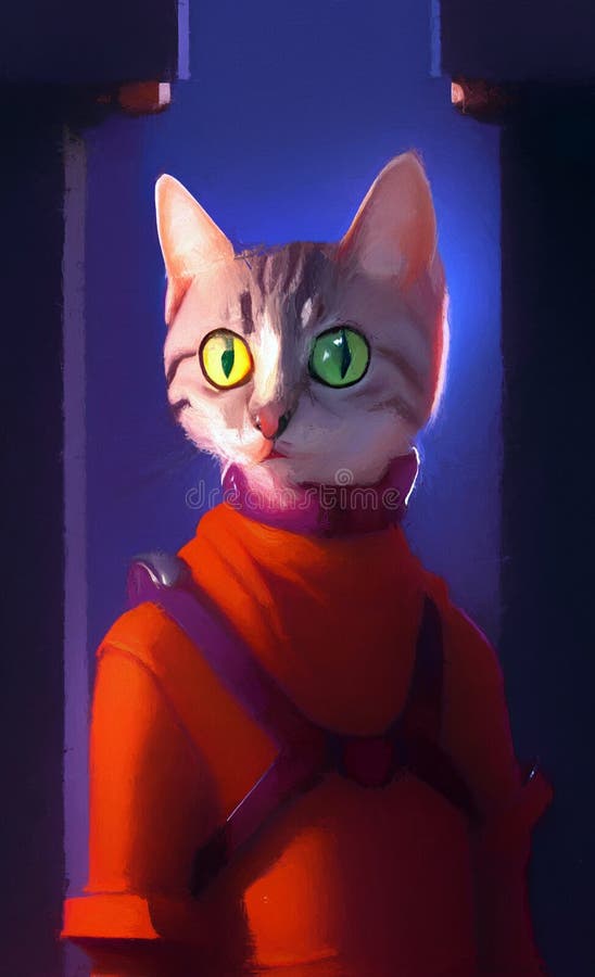Digital Art of a Cute Antropomorphic Cat Stock Illustration ...
