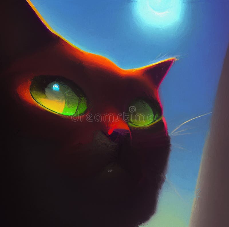 Digital art of a cute cat stock illustration. Illustration of landscape ...