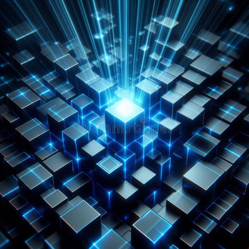 Abstract 3D Cubes with Blue Lighting Stock Image - Image of structure ...