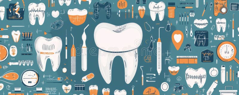 Digital Art of Dentistry Tools and Teeth in a Colorful Display Stock ...