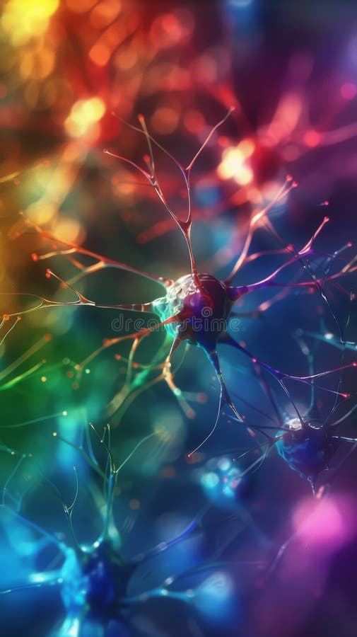 A Digital Art Depiction of Rainbow Colored Neurons Stock Illustration ...