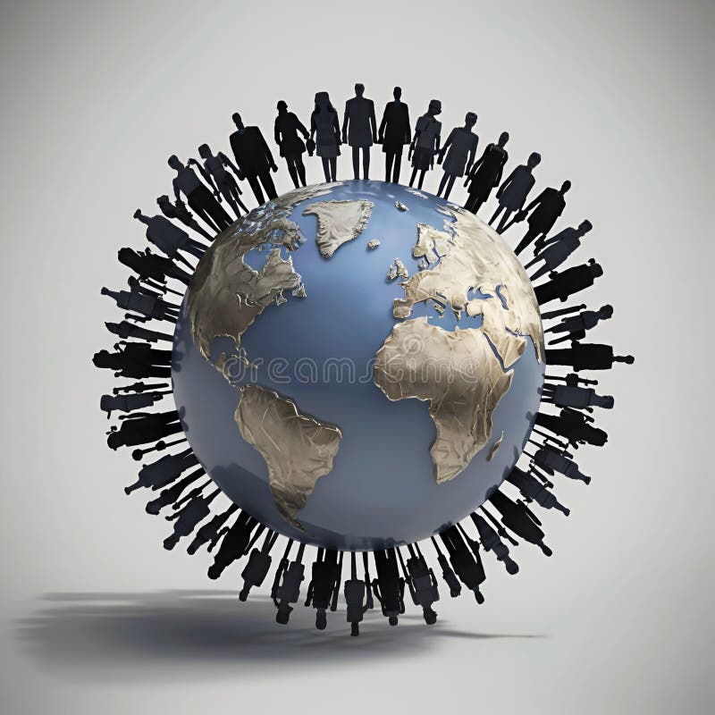 Digital Art of Diverse People Holding Hands Around an Earth Stock ...