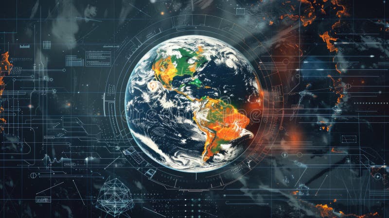 Digital Art of Earth with Heat Map Overlay Stock Illustration ...