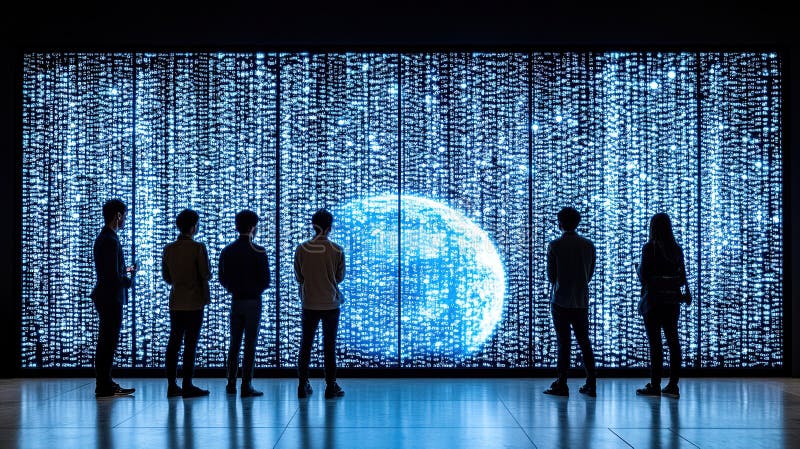 Digital Art Exhibit Featuring a Glowing Sphere and Text-based ...