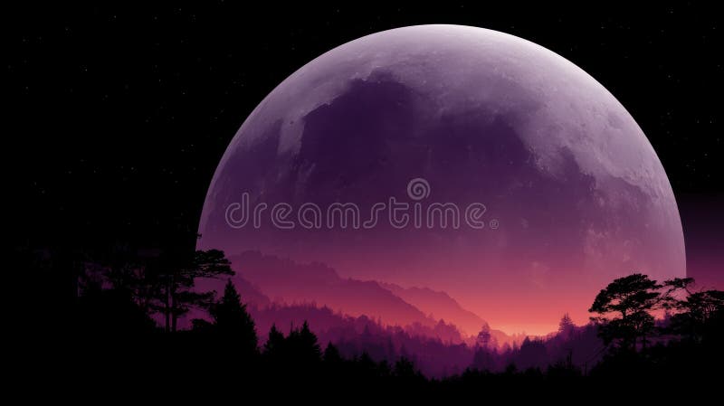 Digital Art Exhibition Under Glowing Purple Moon Stock Illustration ...