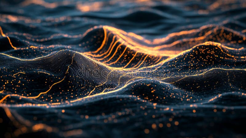 Digital Art Featuring Abstract Blue Waves on a Dark Background ...