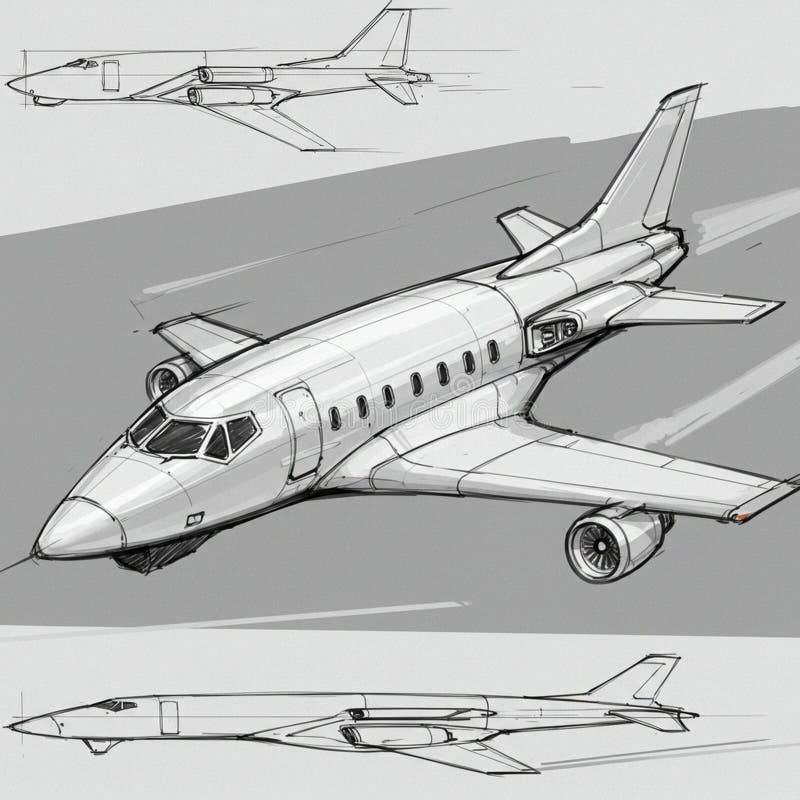 Digital Art Featuring Three Views of a Jet Aircraft. the Primary Focus ...