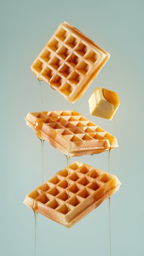 Digital Art of Floating Waffles Dripping with Honey Stock Illustration ...