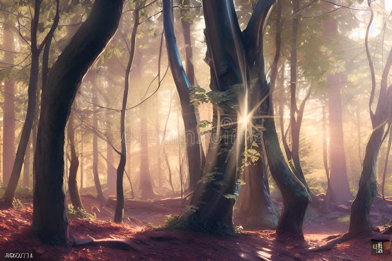 Digital Art Forest Background Wallpaper Stock Illustration ...