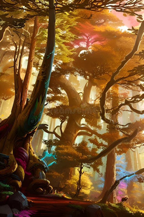 Digital Art Forest Background Wallpaper Stock Illustration ...