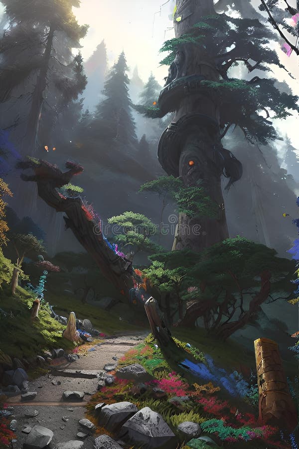 Digital Art Forest Background Wallpaper Stock Illustration ...