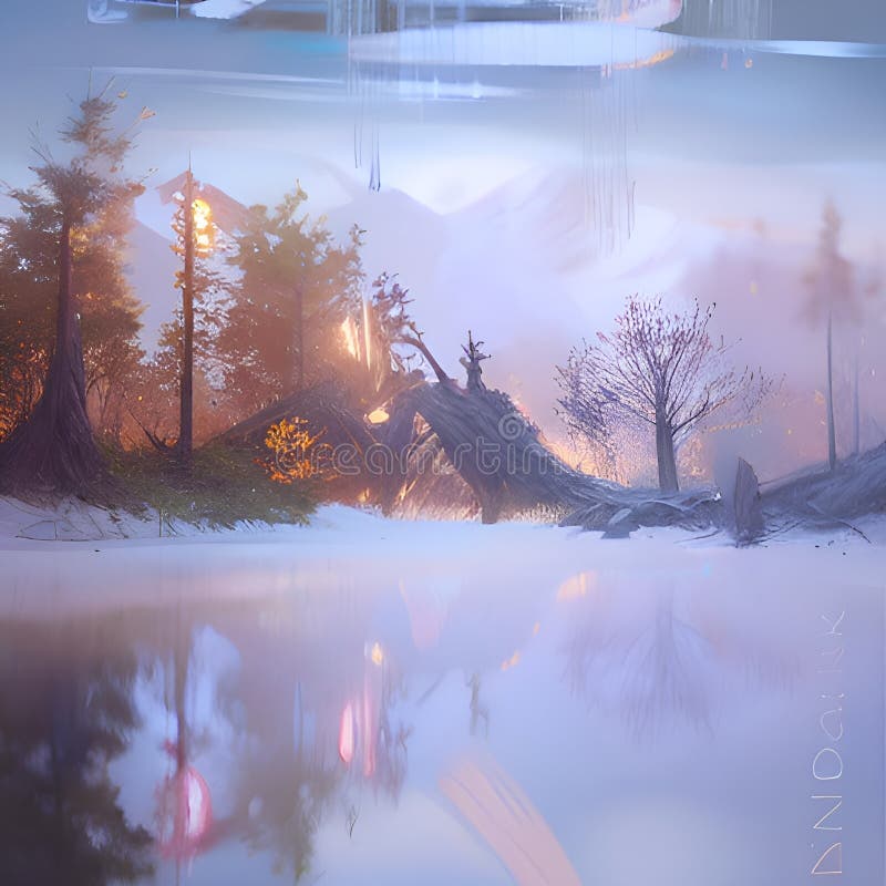 Digital Art Forest Tree Background Wallpaper Stock Illustration ...