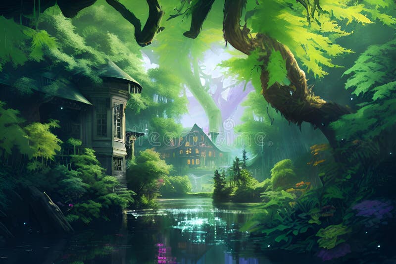 Digital Art Forest Background Wallpaper Stock Illustration ...