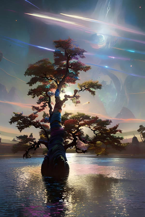 Digital Art Forest Tree Background Wallpaper Stock Illustration - Illustration of reflection ...