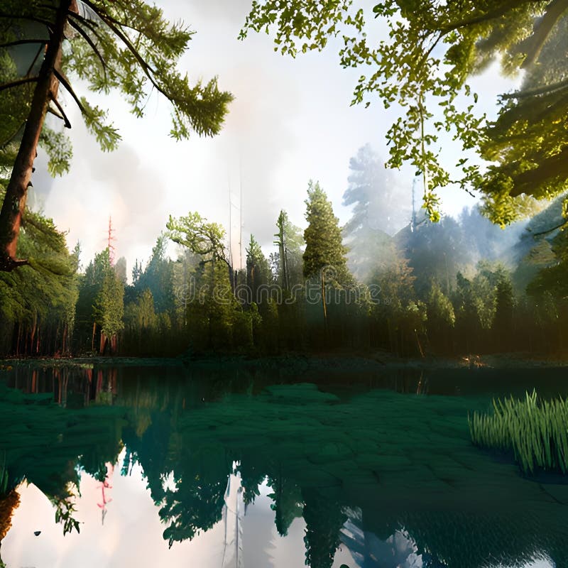 Digital Art Forest Tree Background Wallpaper Stock Illustration ...