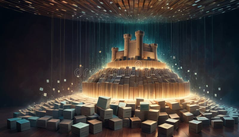 Enchanted Data Castle with Light Streams Stock Image - Image of ...