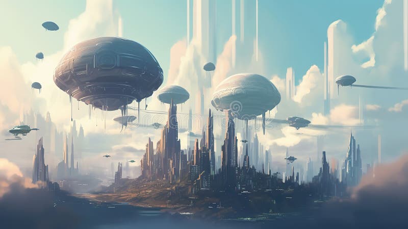 Futuristic Floating City Over Exoplanet Generative AI Stock ...